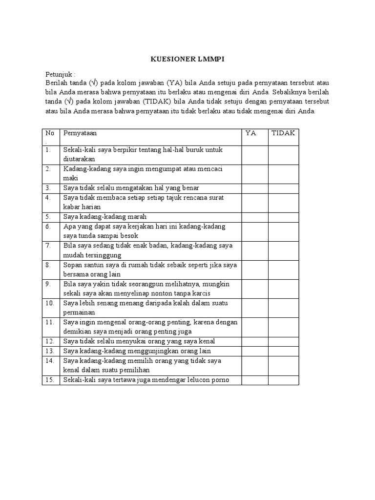 Kuesioner Lmmpi | PDF
