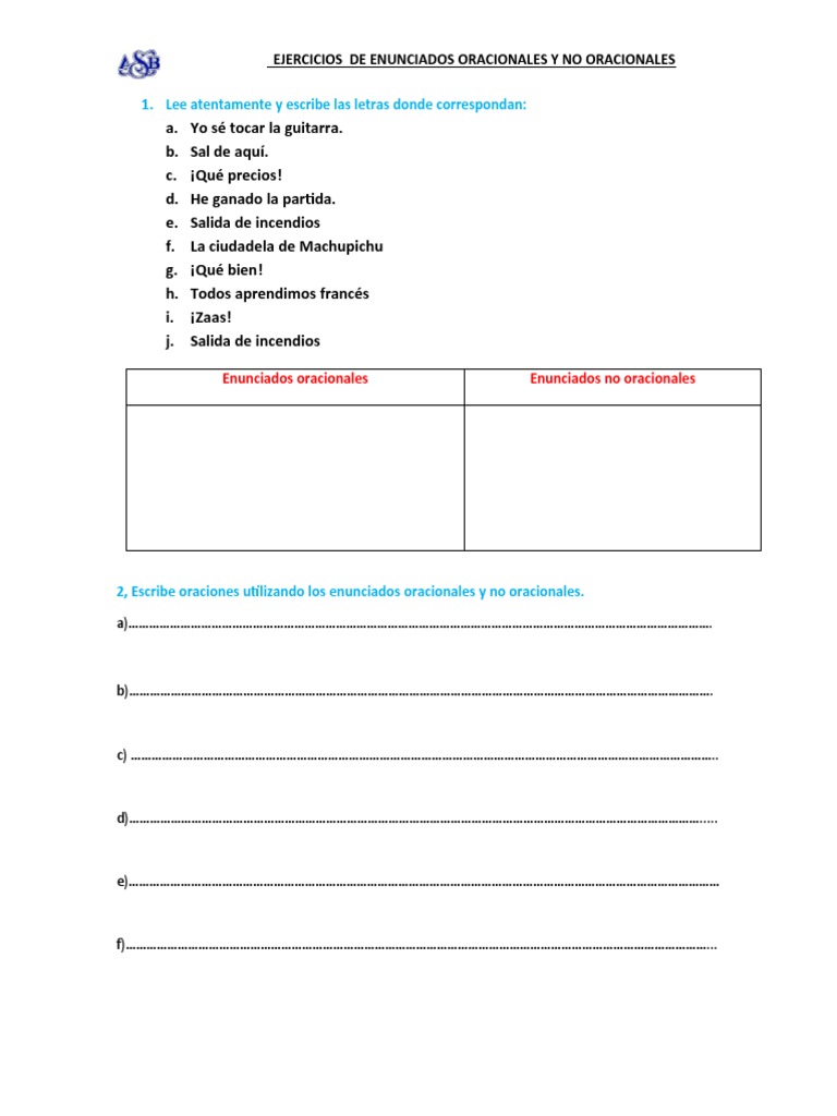 Ejercicios de Enunciados Oracionales y No Oracionales | PDF