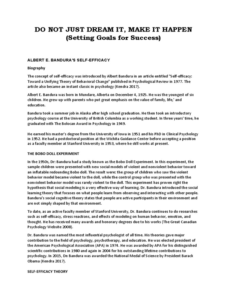 Module 12 - Do Not Just Dream It Make It Happen | PDF | Self Efficacy ...