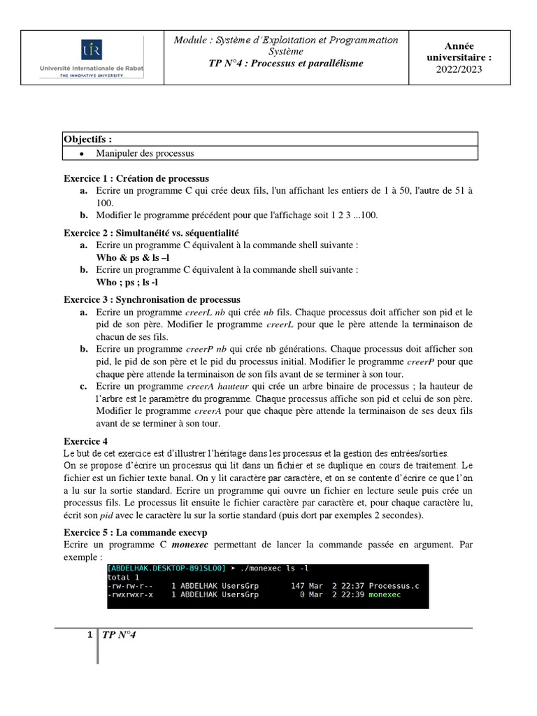 TP Processus et Parallélisme en C | PDF | Fichier informatique ...