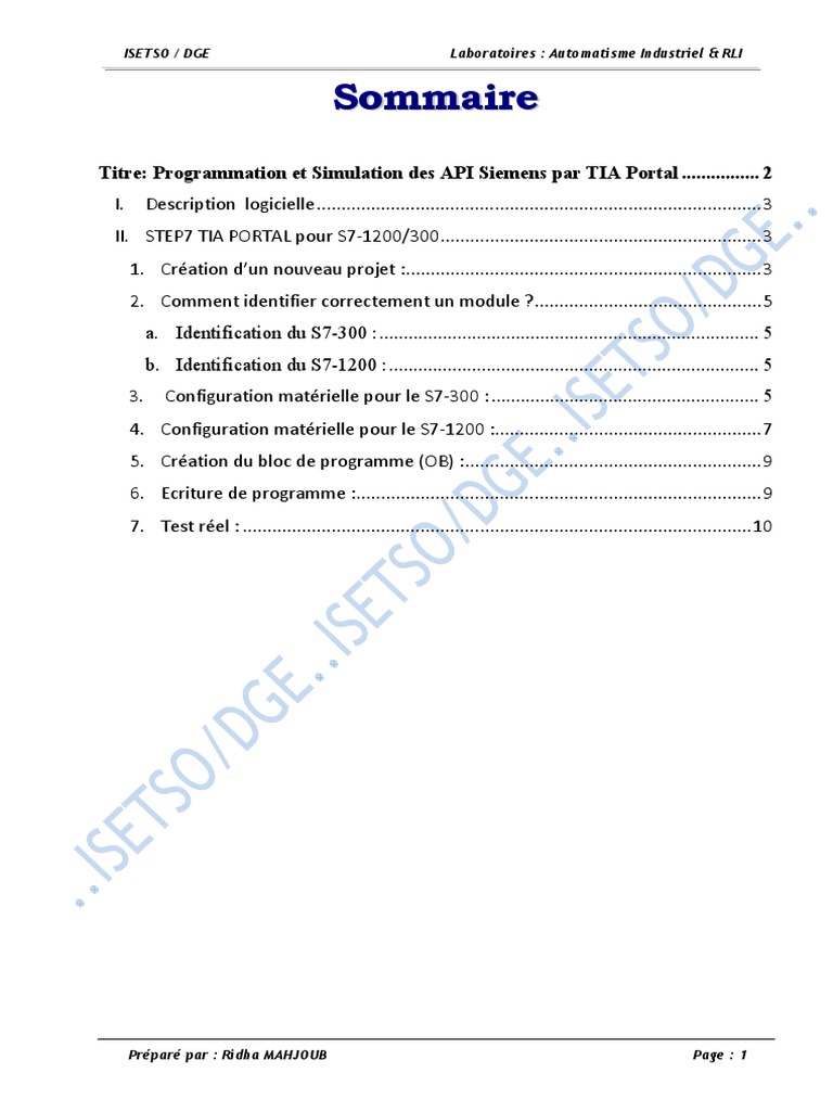 Programmation API Siemens TIA Portal | PDF | Programmation informatique | Automate programmable ...