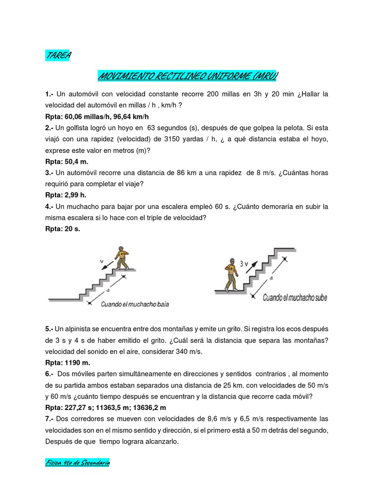 Ejercicios de Movimiento Rectilíneo Uniforme | PDF | Ciencia y matemáticas