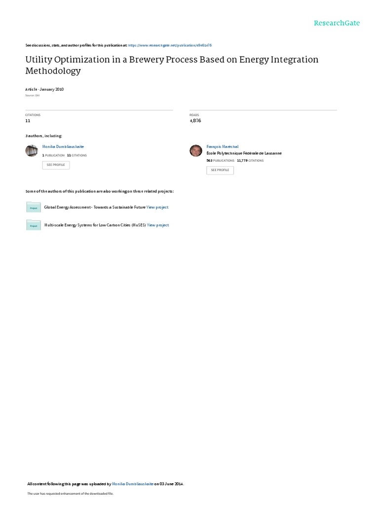 Utility Optimization in A Brewery Process Based On | PDF | Cogeneration ...