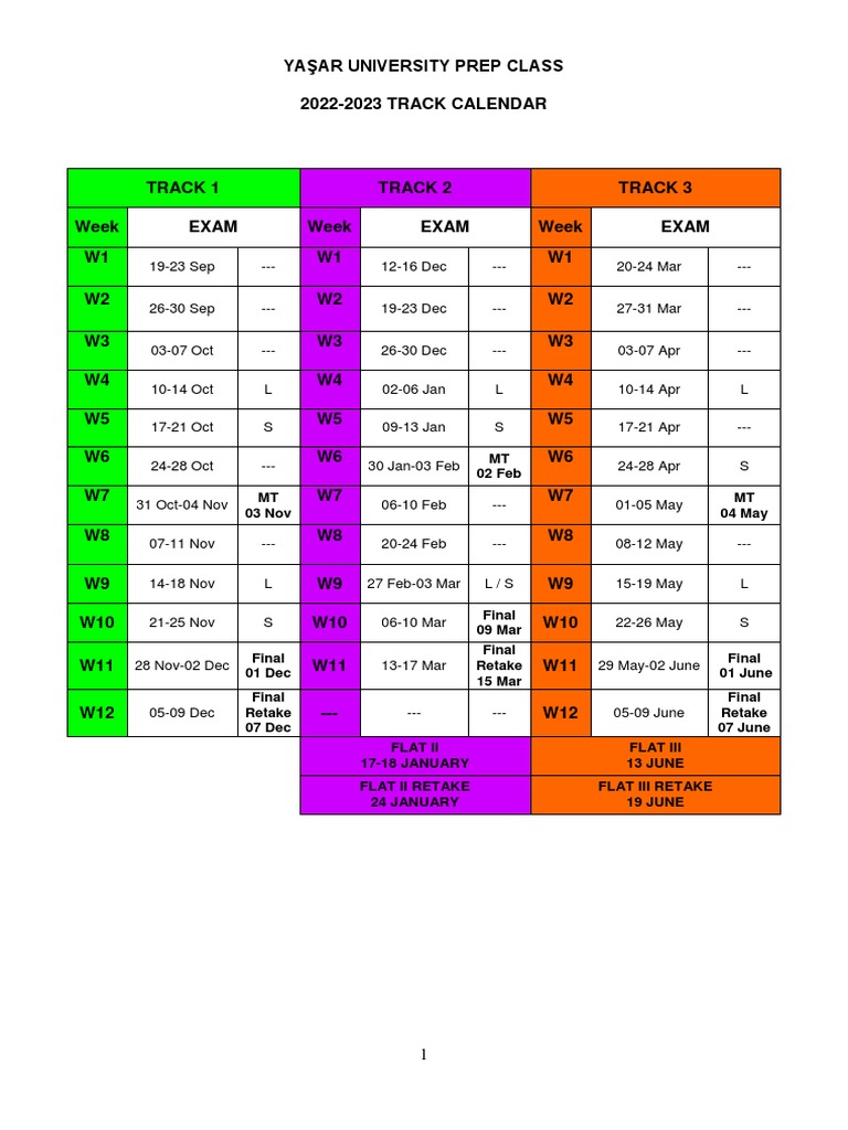 Yaşar University Prep Class 2022-2023 Track Calendar | PDF | Observances | Holidays