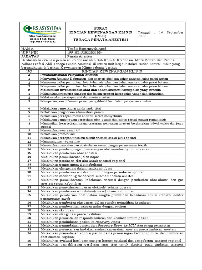 RKK Penata Anestesi 2022-2 | PDF