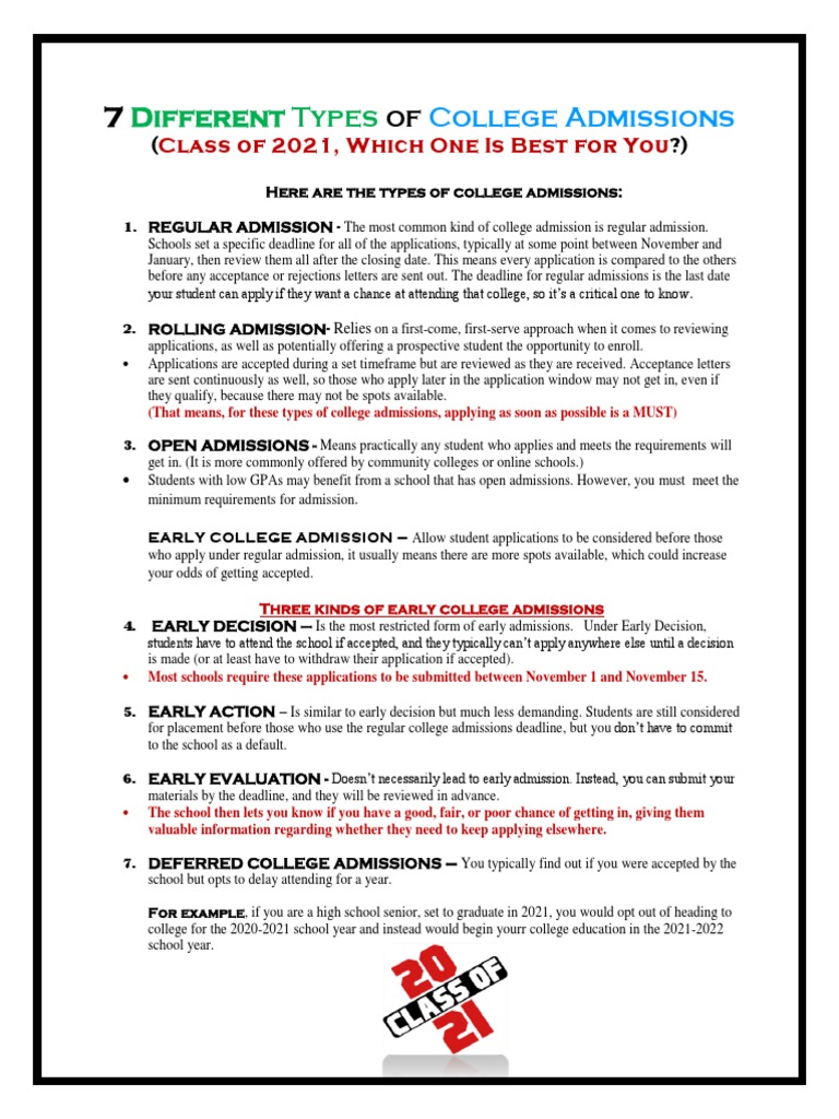 7 Different Types of College Admissions PDF | PDF