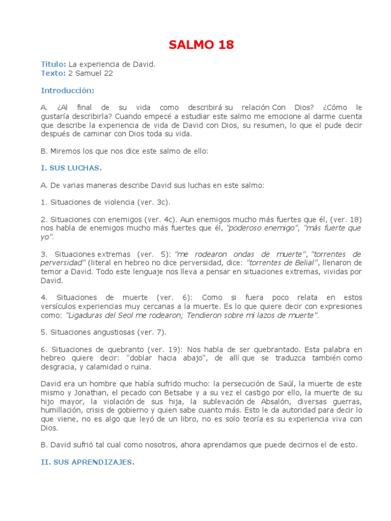 BOSQUEJO SALMO 18 2sAMUEL 22 | PDF | Salmos | David
