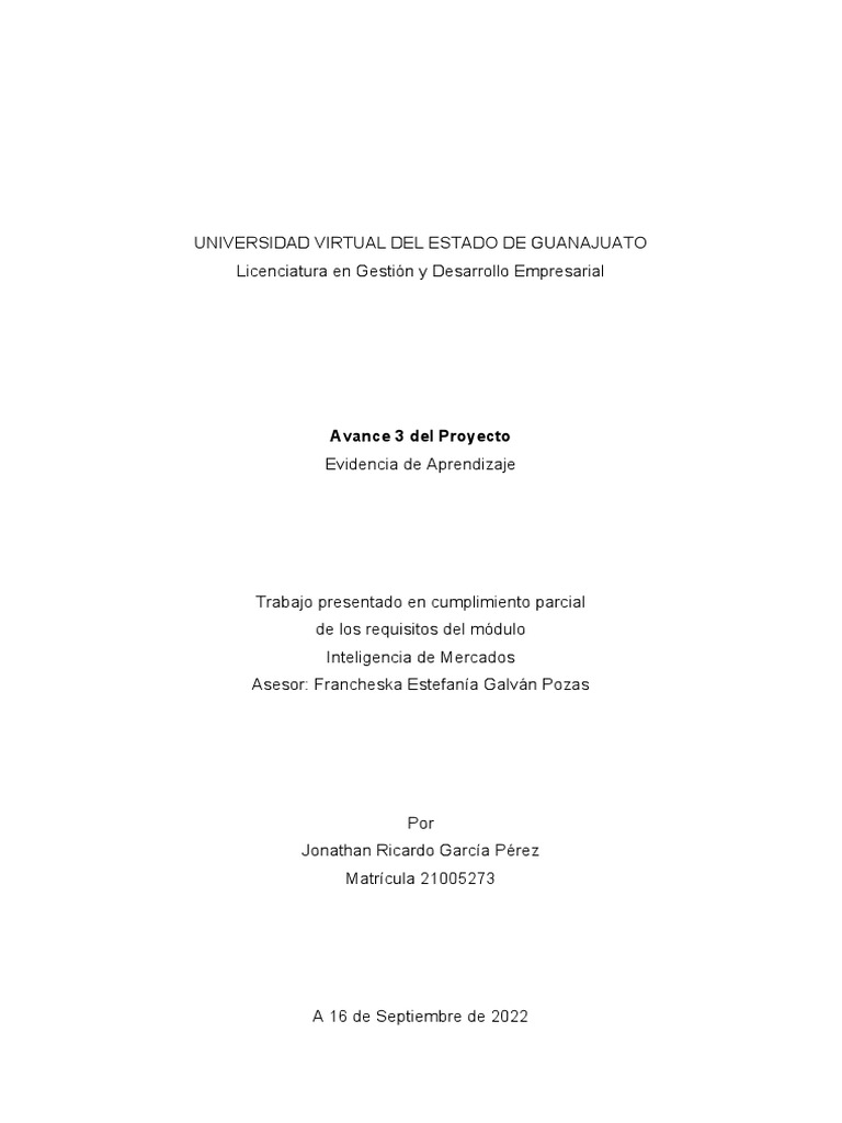 García - Jonathan - Avance 3 Del Proyecto | PDF | Calidad (comercial ...