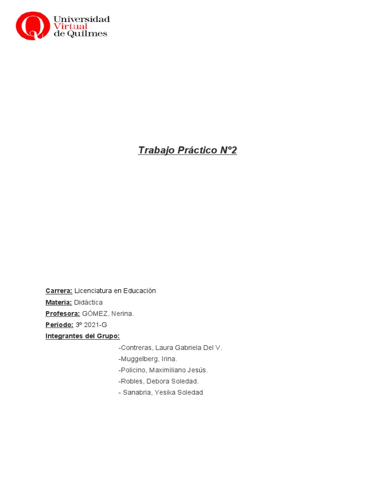 TP2 Didáctica | PDF | Enseñando | Plan de estudios