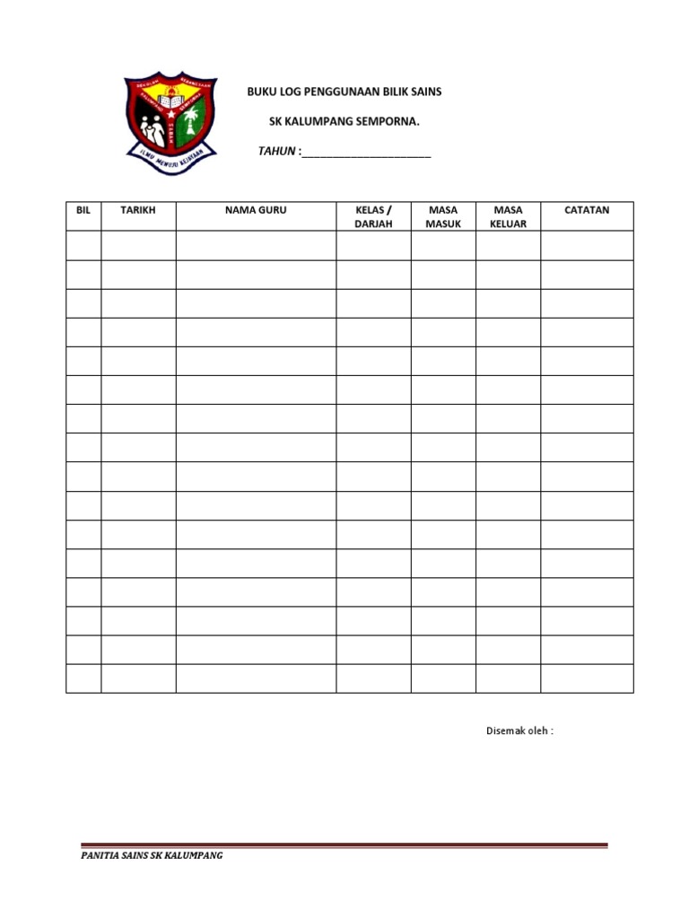 Buku Log Penggunaan Bilik Sains | PDF