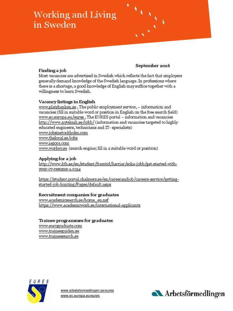 Working and Living in Sweden Engineers | PDF | Sweden | Employment