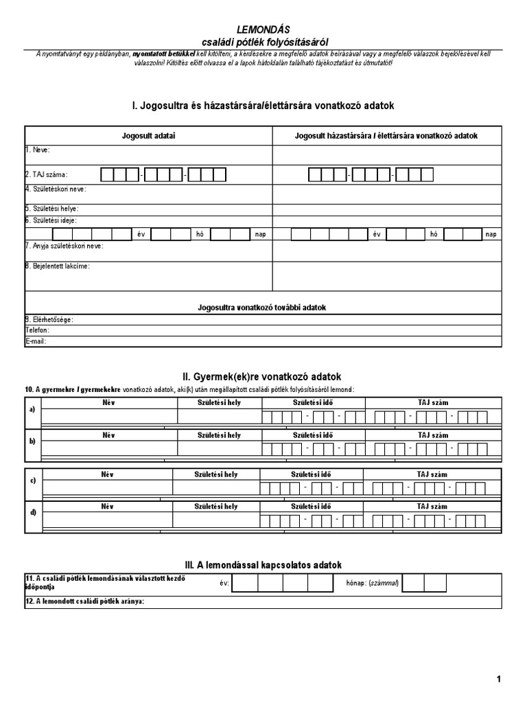 LEMONDÁS Családi Pótlék Folyósításról | PDF