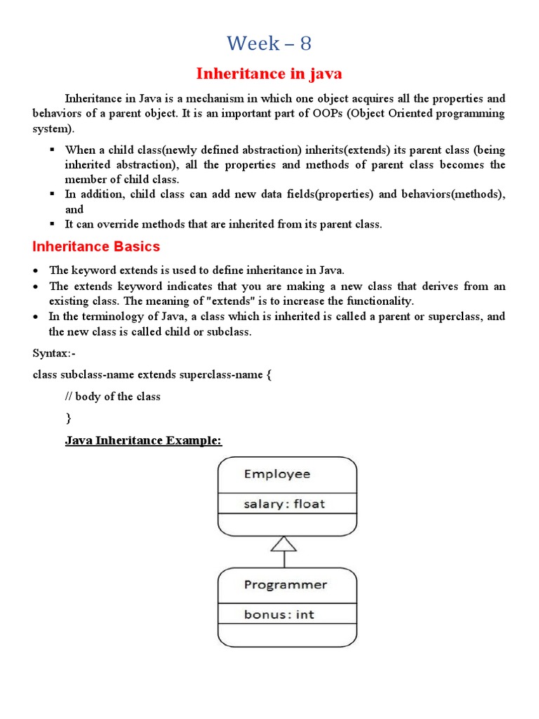 Java Week 8 Pdf Inheritance Object Oriented Programming Class Computer Programming
