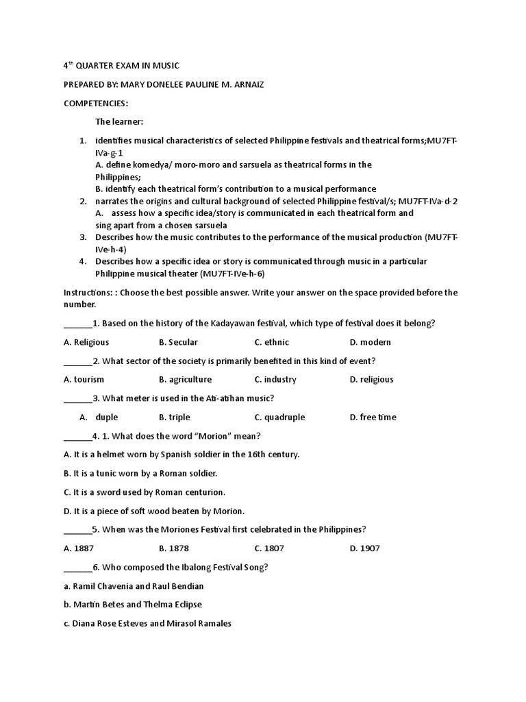4th-QUARTER-EXAM-IN-Arts 7 | PDF