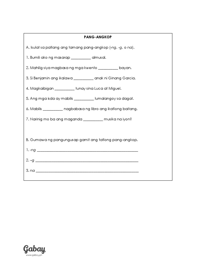 Pang Angkop Worksheet Gabay - PH | PDF