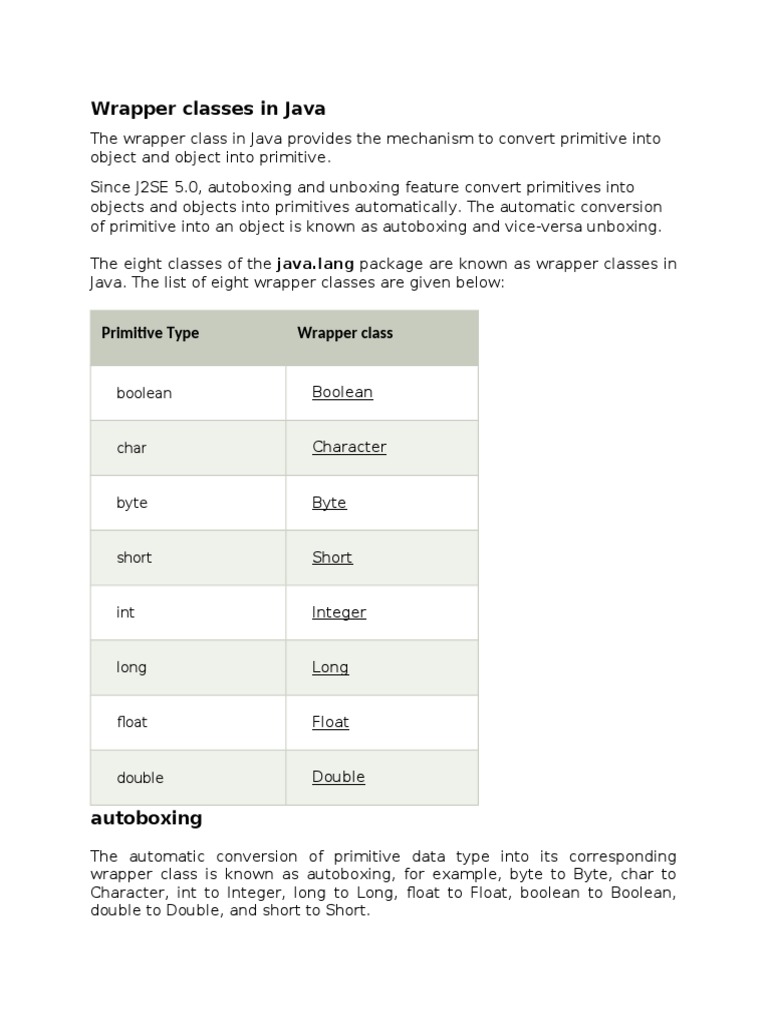 Java Wrapper Class | PDF | Integer (Computer Science) | Computer ...