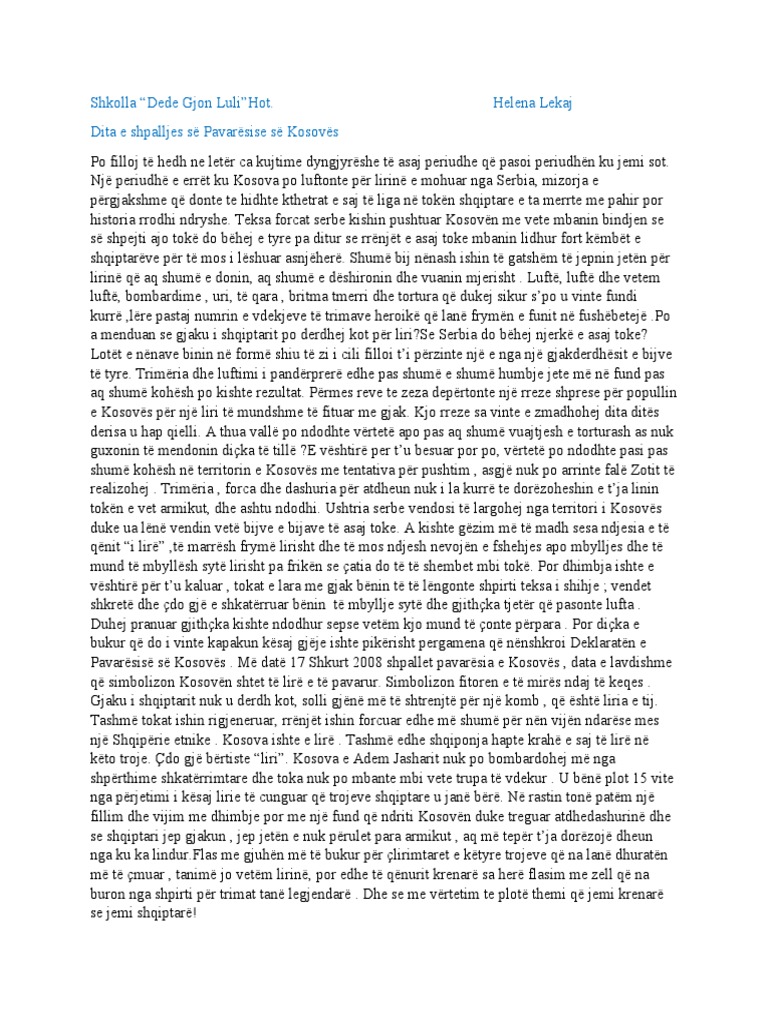 Shkolla "Dede Gjon Luli"Hot. Helena Lekaj Dita e Shpalljes Së ...