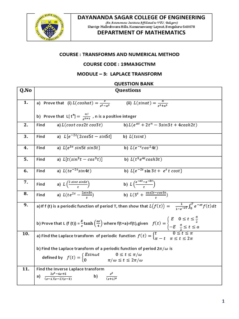 Mod 3-Laplace Transform - QB PDF | PDF | Laplace Transform | Convolution Mod 3-Laplace Transform - QB PDF | PDF | Laplace Transform | Convolution