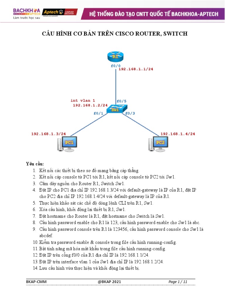 CẤU HÌNH CƠ BẢN TRÊN CISCO ROUTER, SWITCH.docx | PDF