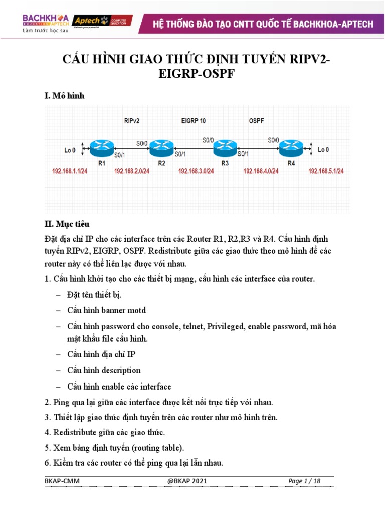CẤU HÌNH GIAO THỨC ĐỊNH TUYẾN RIPV2-EIGRP-OSPF.docx | PDF