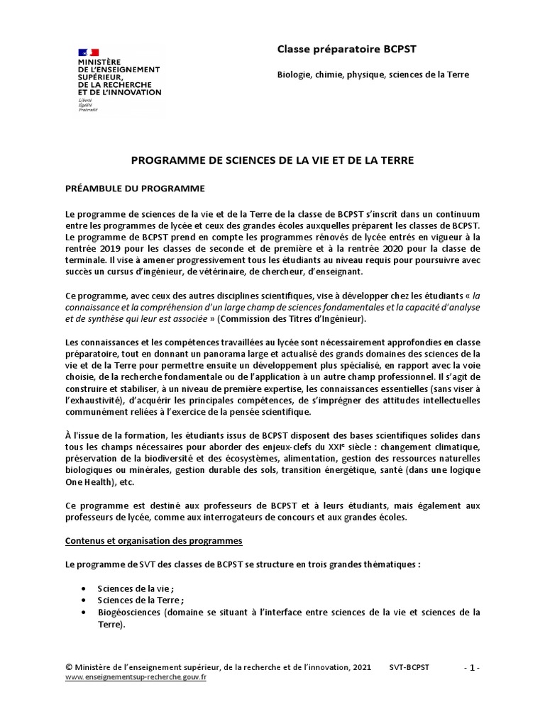 Programme SVT BCPST 2021 Vpublication PDF | PDF | Compétence ...