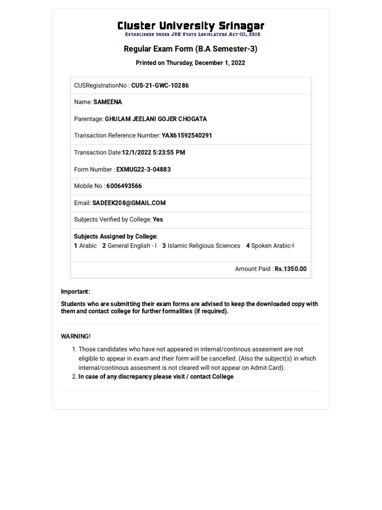 3rd Sem Exam Print Out PDF | PDF 3rd Sem Exam Print Out PDF | PDF