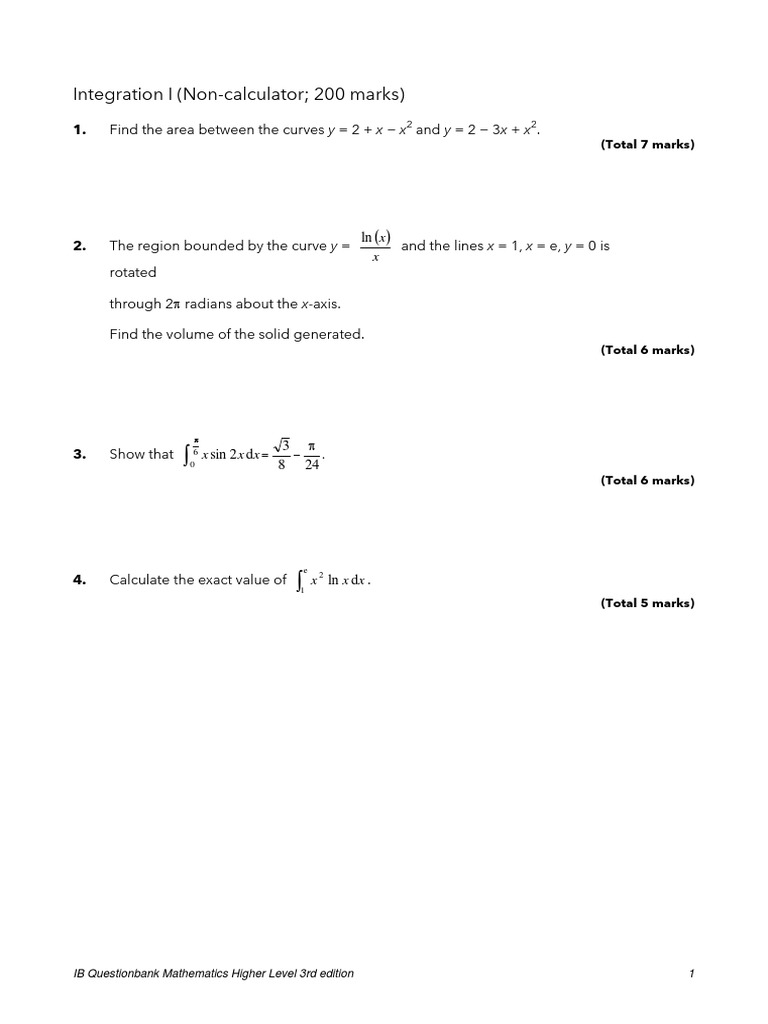 Integration I HL Math | PDF | Function (Mathematics) | Tangent