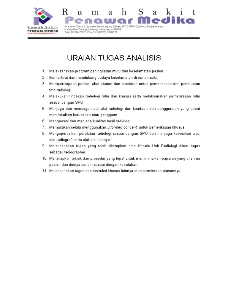 Uraian Tugas Radiografer | PDF | Sains & Matematika