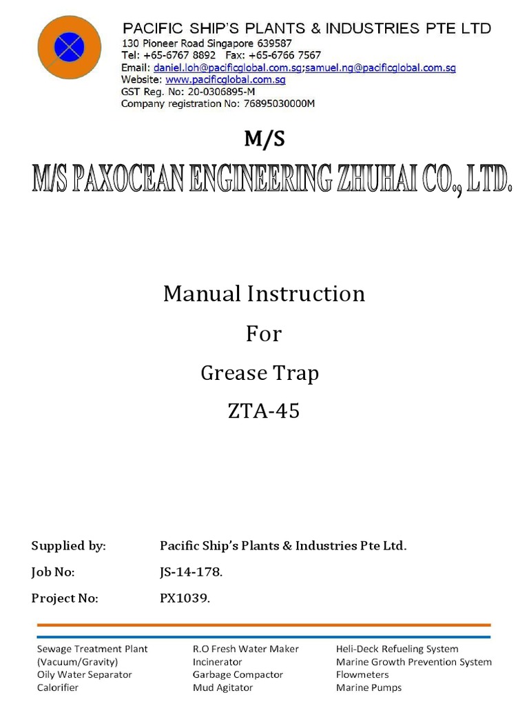 PaxOcean PX1039 Grease Trap Manual Final PDF | Download Free PDF ...