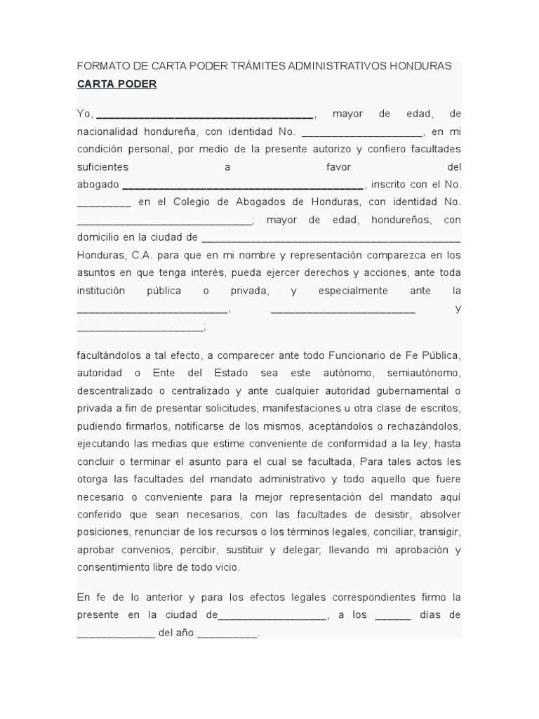 Formato Carta Poder Honduras | PDF | Derecho