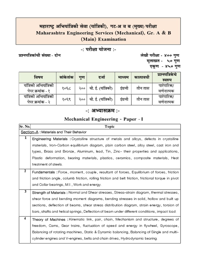 MPSC Mechanical Engineering Main Syllabus | PDF | Fluid Dynamics | Machines
