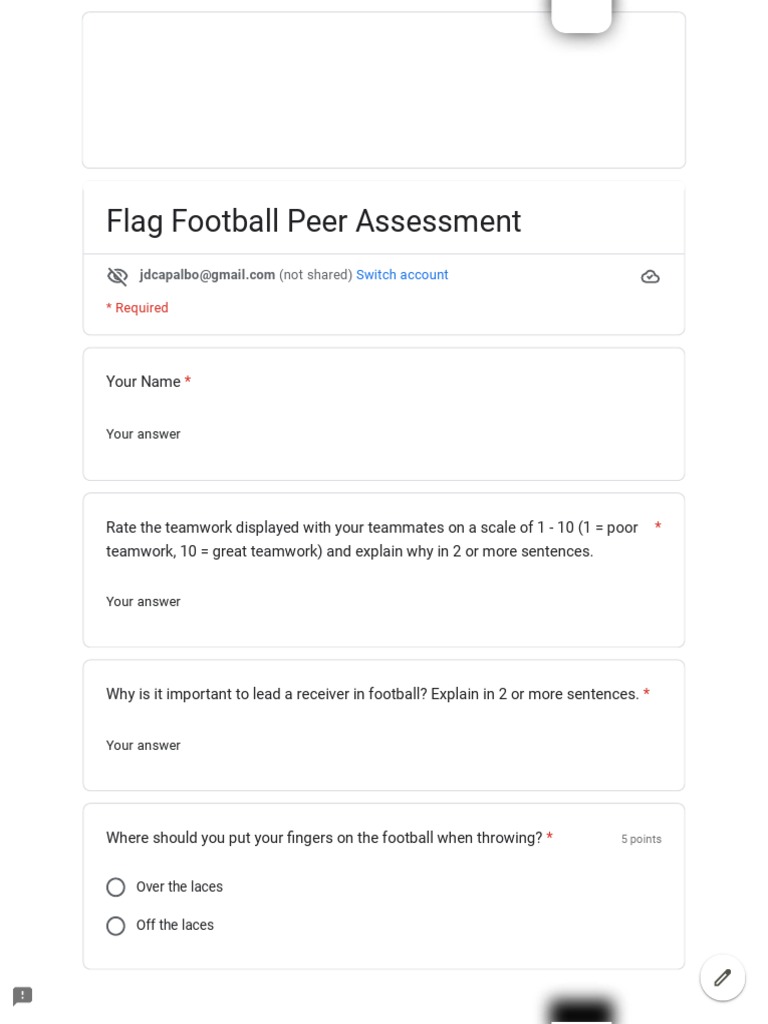 Flag Football Peer Assessment Form | PDF