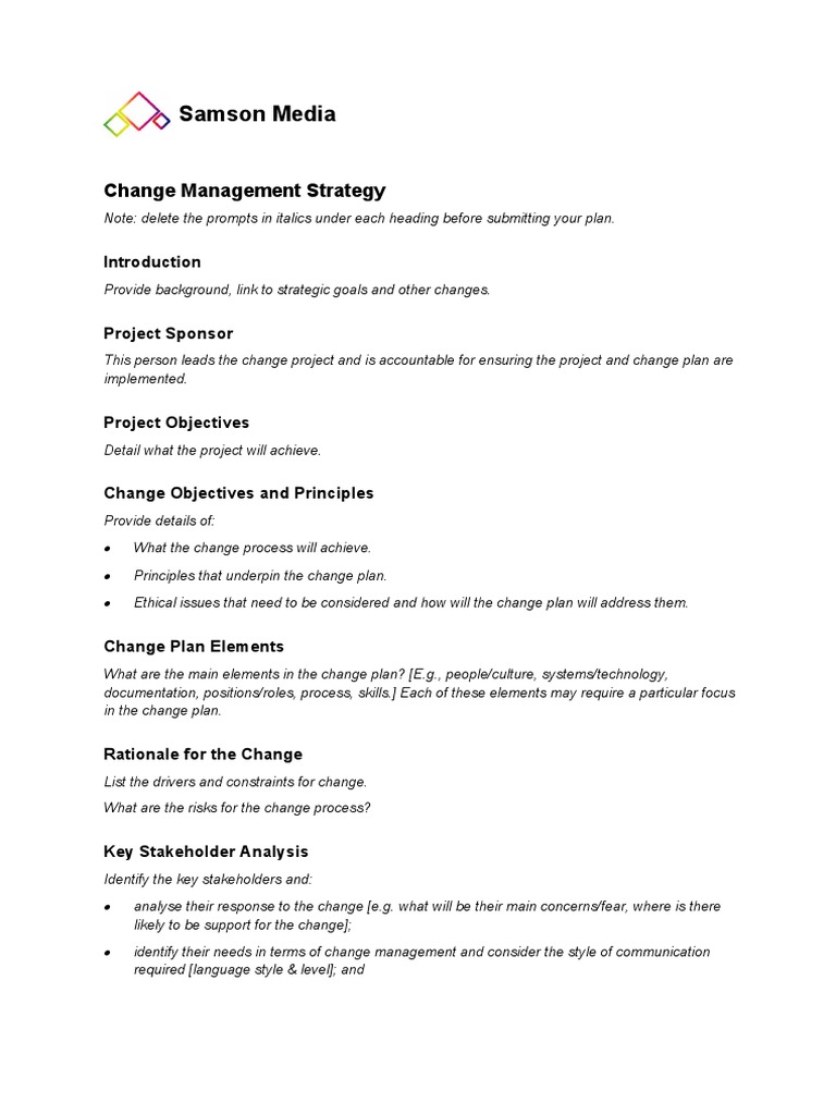 Change Management Strategy Template | PDF | Evaluation | Risk