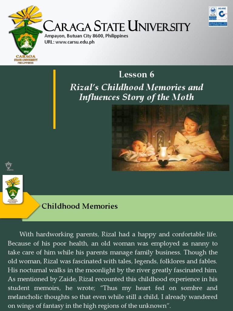 Lesson 6 Rizal's Childhood Memories and Influences Story of The Moth | PDF