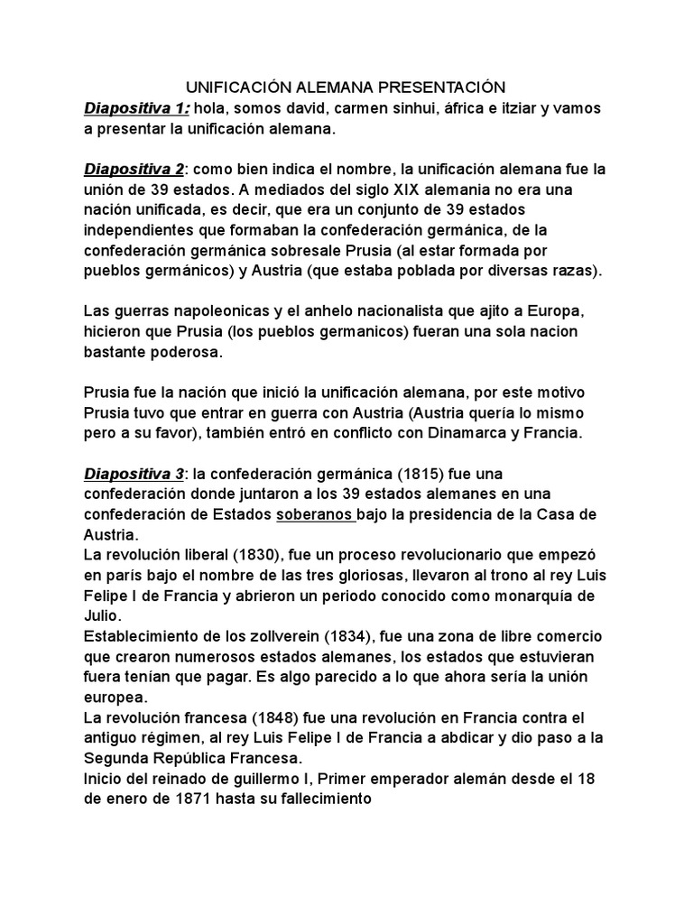 Unificación Alemana Presentación | PDF | imperio Alemán | Prusia