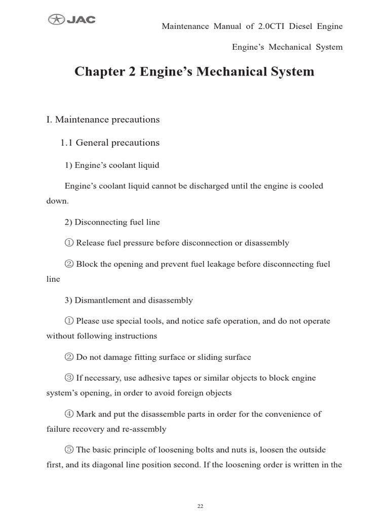 JAC X200 Diesel Engine Maintenance Guide | PDF | Belt (Mechanical ...