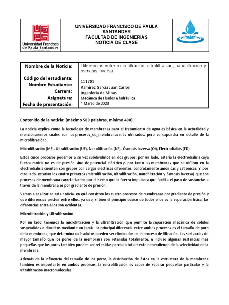 Formato de Noticia de Clase | PDF | Membrana | Ósmosis
