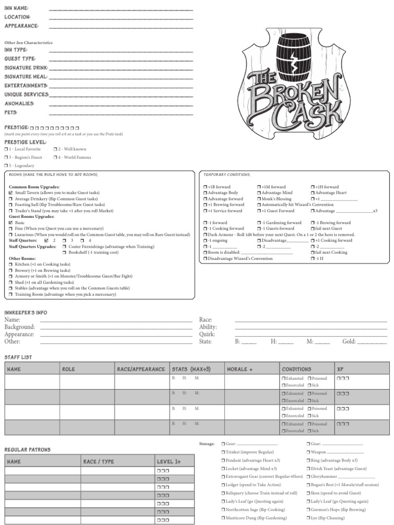 Broken Cask - Innkeeper Log PDF | Download Free PDF | Inn | Food And Drink