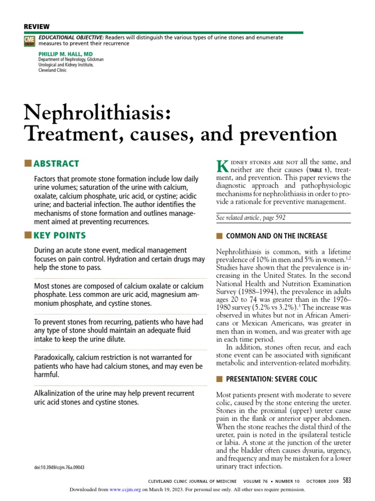 Nephrolithiasis: Treatment, Causes, and Prevention | PDF | Medical Specialties | Clinical Medicine
