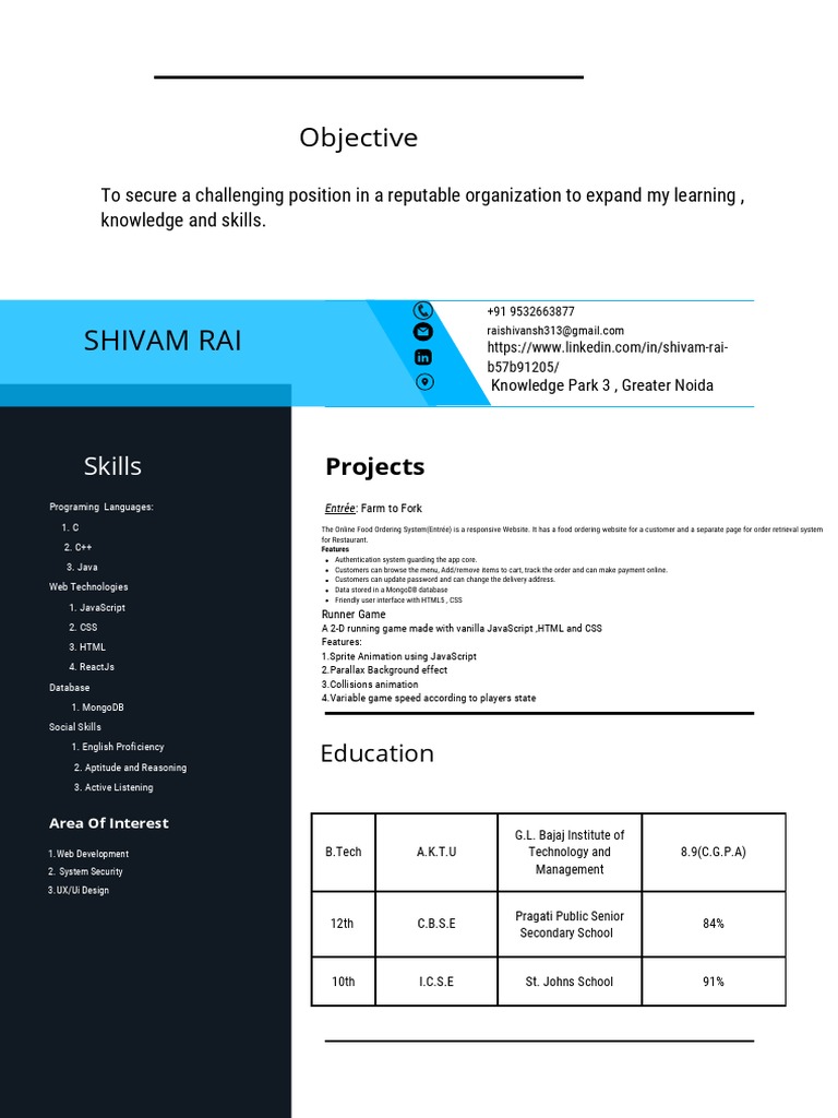 Shivam Resume | PDF | World Wide Web | Internet & Web