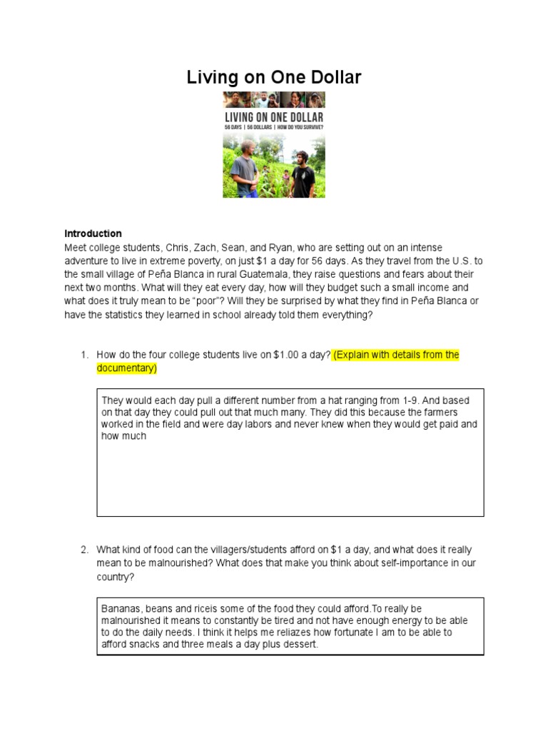 Living On One Dollar Movie Guide Questions | PDF
