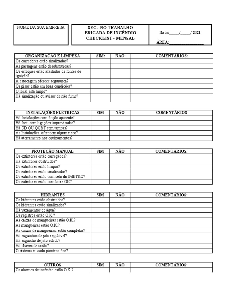 Check List Brigada Incendio-1 | PDF | Bens manufaturados