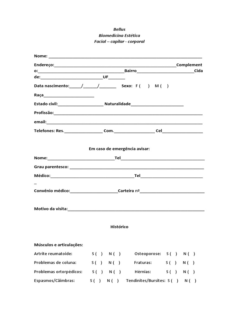 Ficha de Anamnese - Geral 1 PDF | PDF | Câncer | Medicina Clínica