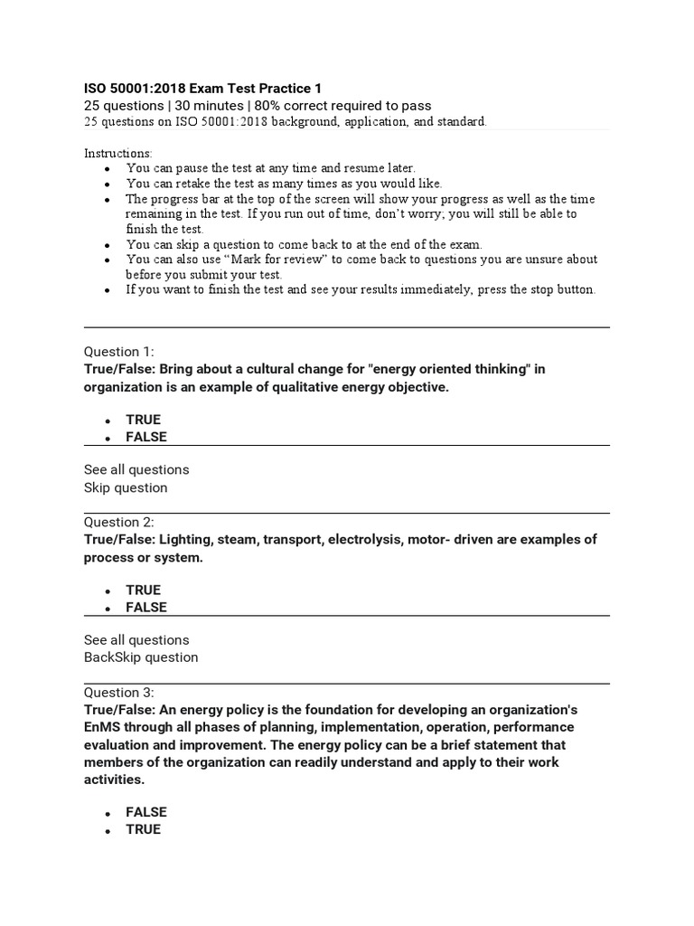 ISO 50001 Exam 1 | PDF | Greenhouse Gas | Risk