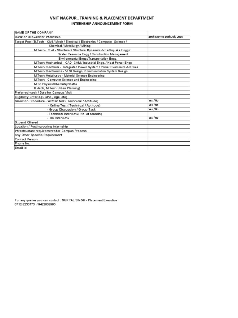 Internship Announcement Form | PDF