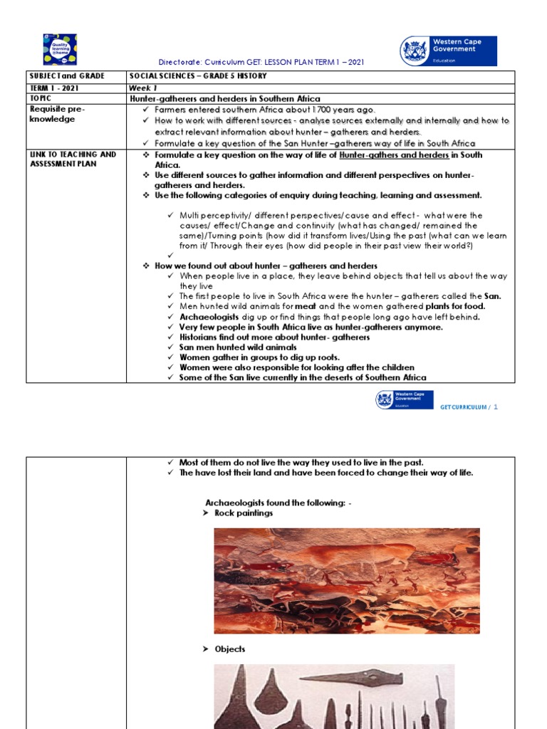 Lesson Plan IP Grade 5 SS History T1 W1 1 PDF | PDF | Rock Art | Curriculum