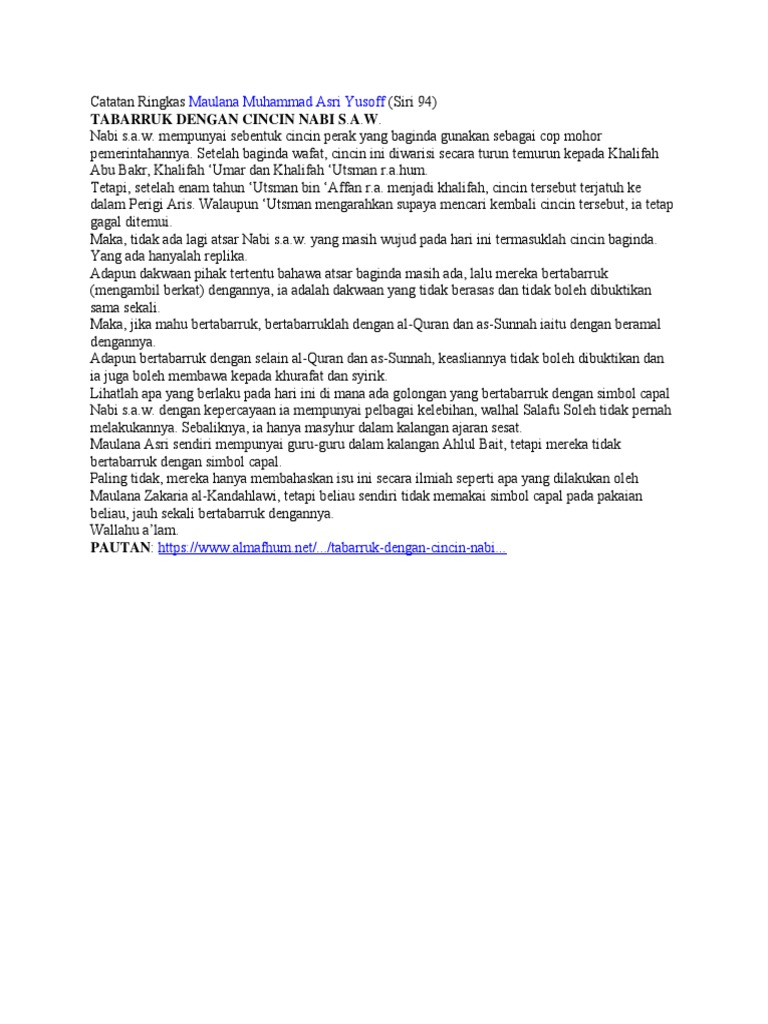 Catatan Ringkas Maulana Muhammad Asri Yusoff | PDF