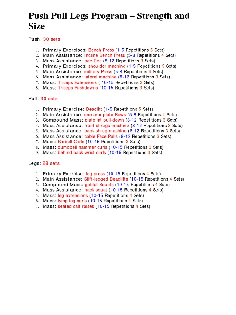 3-Day Push Pull Legs Workout Plan | PDF