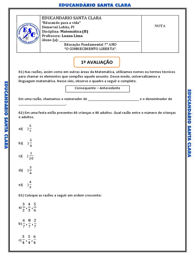 Razões, escalas e proporções em matemática | PDF