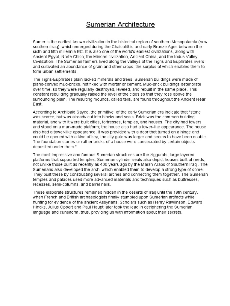 Sumerian Architecture | PDF | Sumer | Mesopotamia